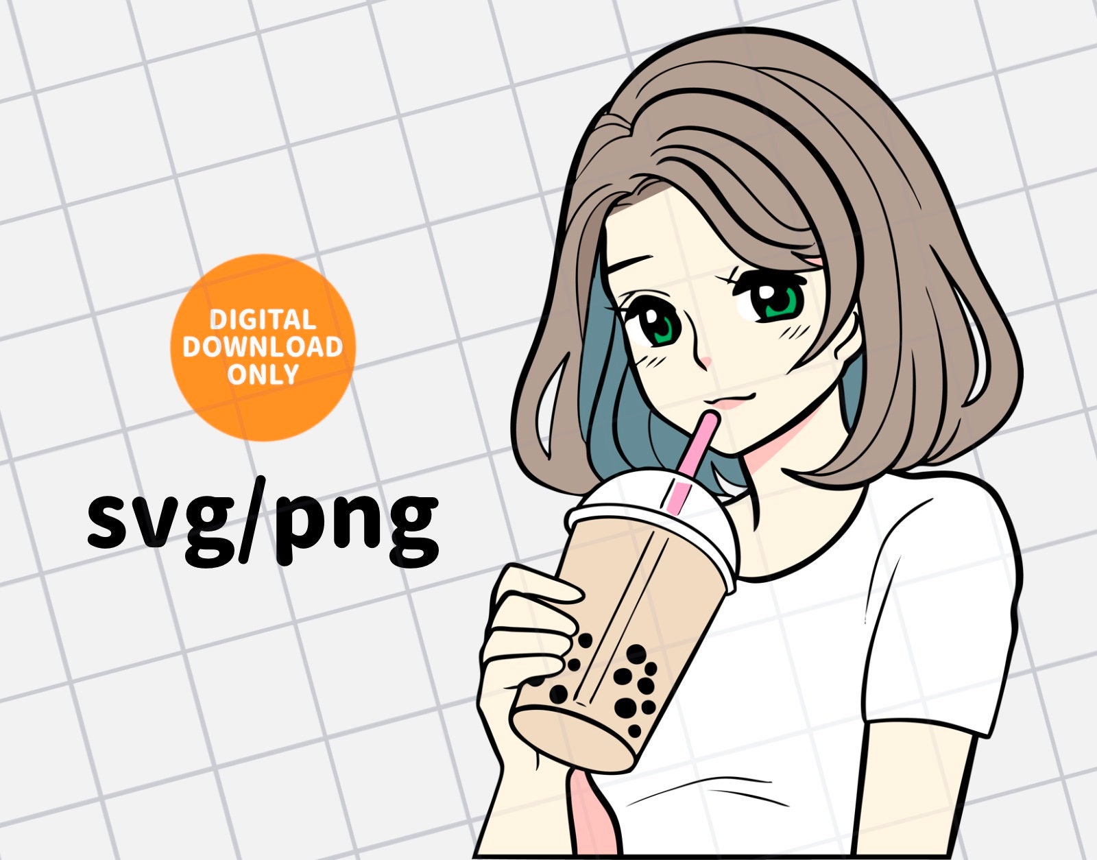 Anime Girl Drinking Boba Tea, Anime Girl Svg Png, Boba Tea Clipart ...
