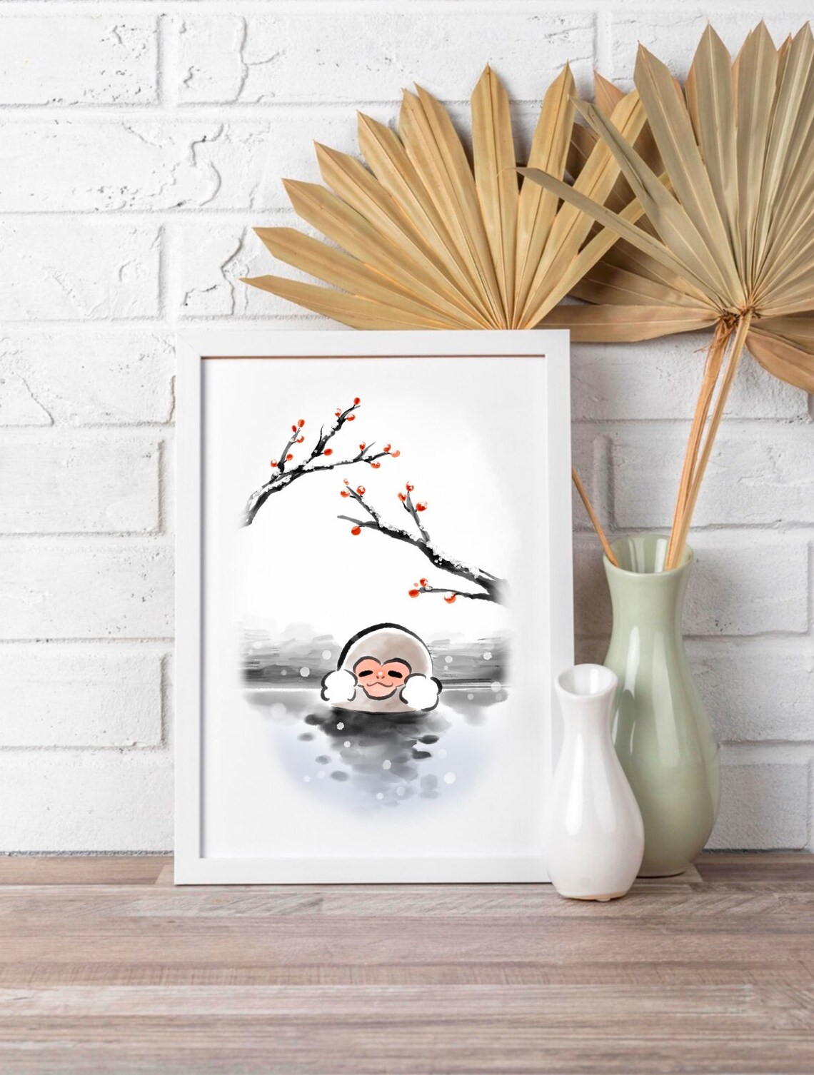 Japanese Style Snow Monkey in Onsen,snow Monkey Hotspring,asian Brush ...