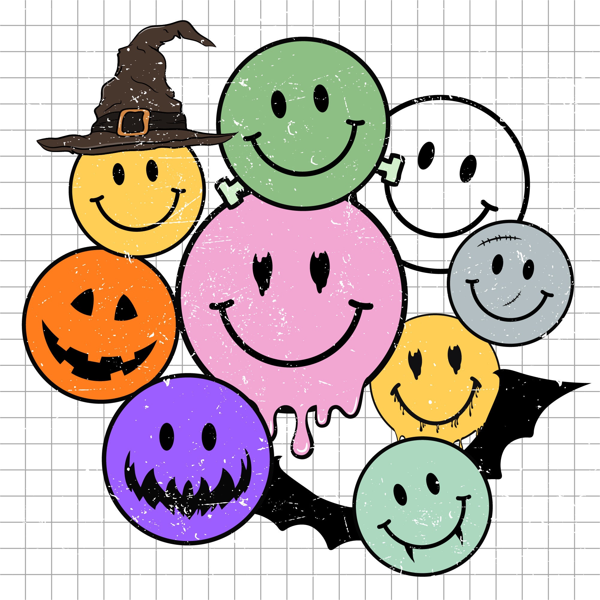 Halloween Smiley Faces Bundle, Smiley Faces Png, Halloween Scary Smiley ...