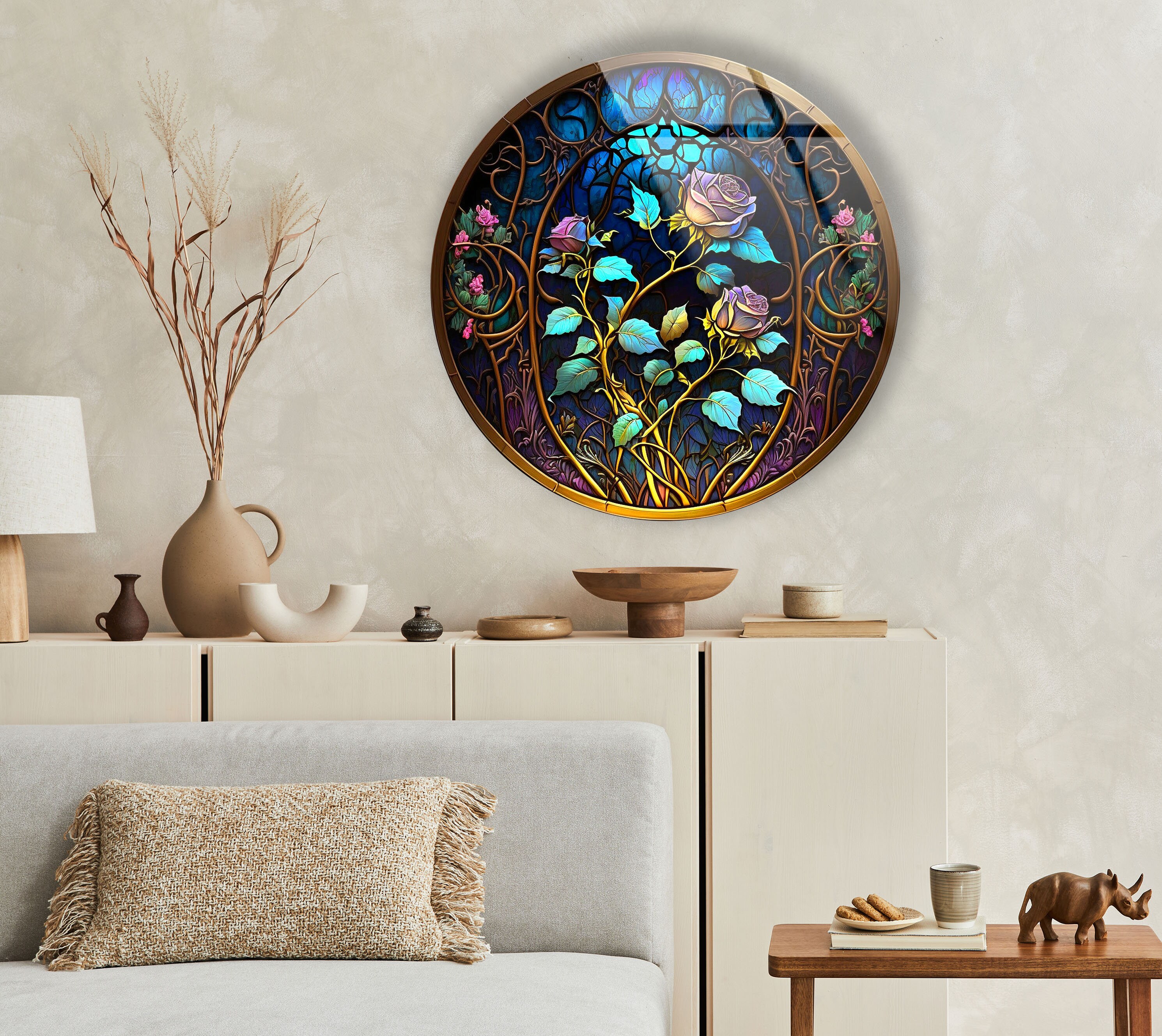 Tempered Glass Wall Art-round Wall Art Flower Stained Wall Art-tempered ...