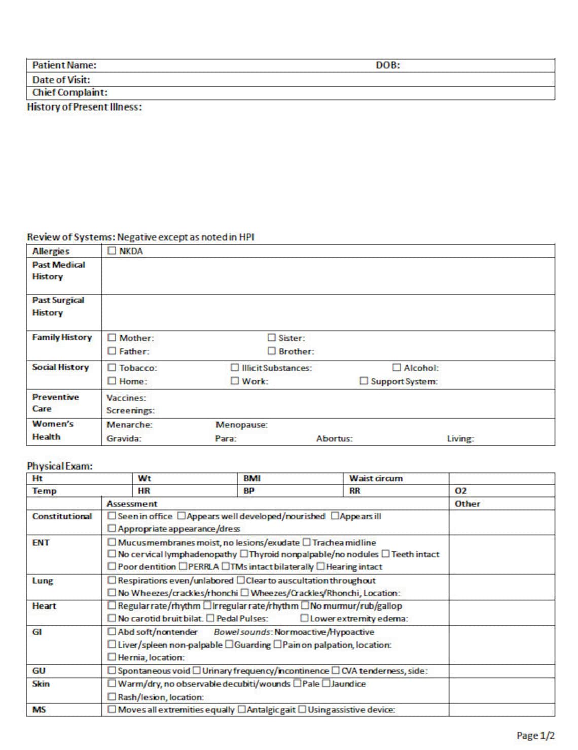 History and Physical SOAP Note Template, Comprehensive Physical ...