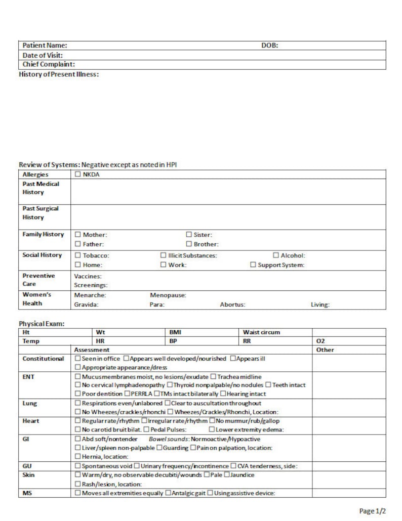 History and Physical SOAP Note Template, Comprehensive Physical ...