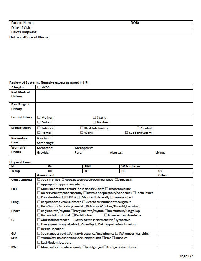 History and Physical SOAP Note Template, Comprehensive Physical ...