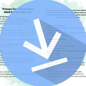 Primary Care Cheat Sheet, Adult Immunizations, Digital Download PDF ...