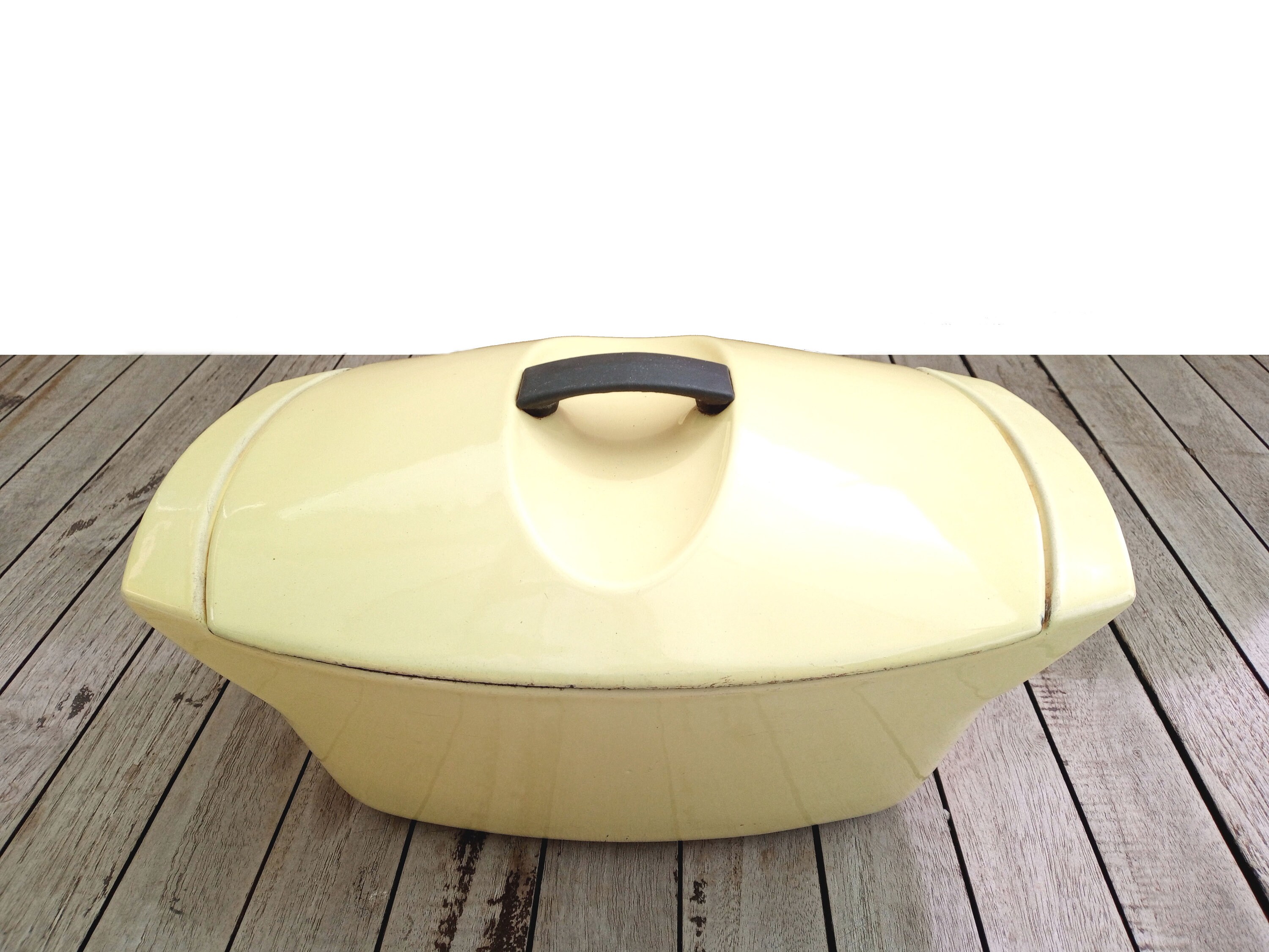 Old Grapefruit Yellow Enameled Cast Iron Casserole Dish Raymond Loewy ...