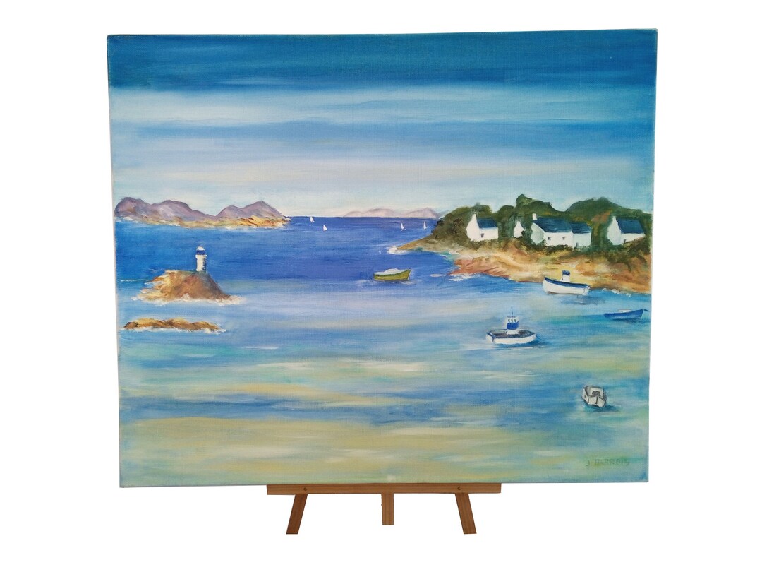 Oil Reproduction Painting Low Tide in Brittany Landscape After the Work ...