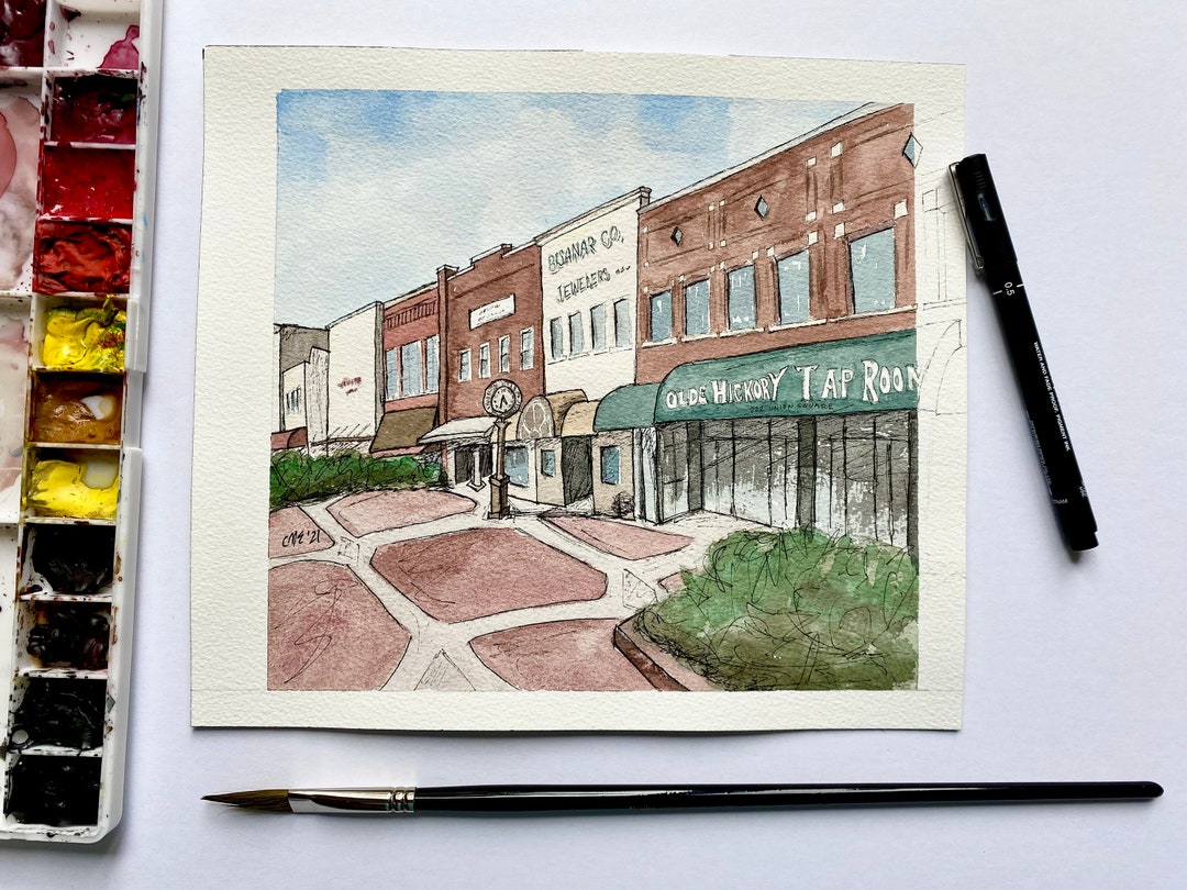 Union Square, Hickory, NC Original Watercolor Painting - Etsy
