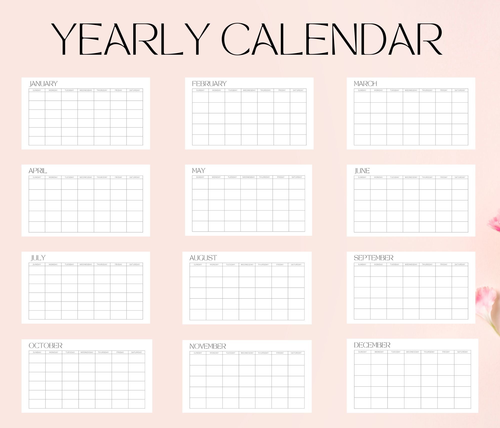 Monthly Calendar Landscape Printable Calendar Template - Etsy