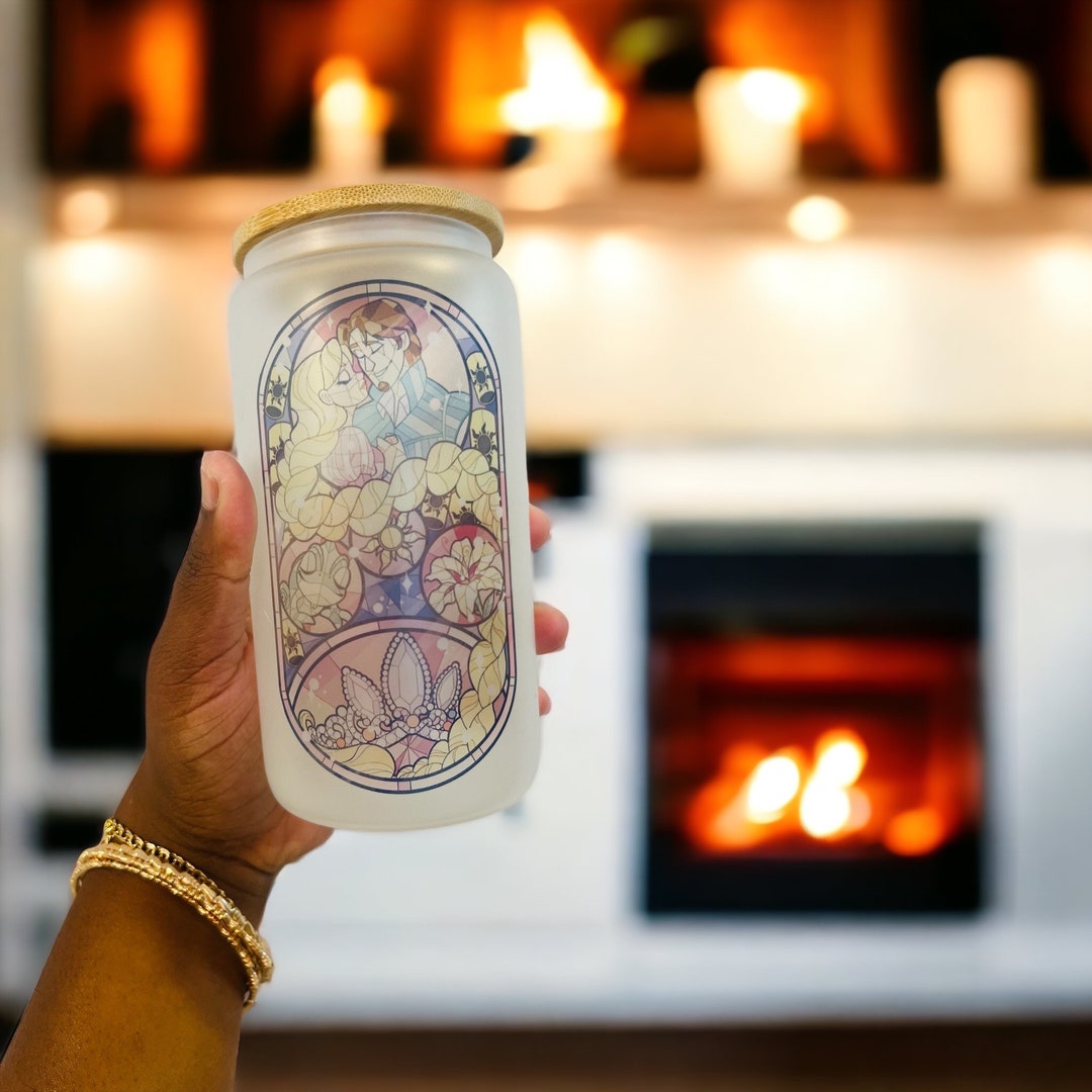 16oz Rapunzel Glass Can, Tangled Rapunzel Glass Tumbler, Iced Coffee ...