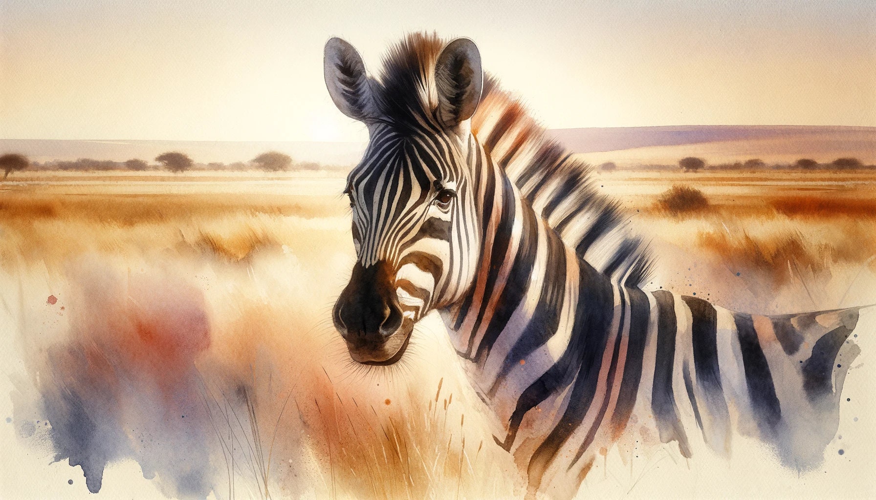 Watercolor Zebra Digital Art Print - African Savannah Wildlife Portrait ...