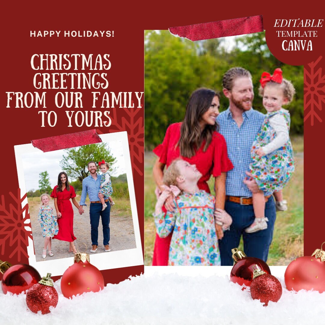 Photo Christmas Card Canva Template Christmas Editable Holiday Card DIY ...