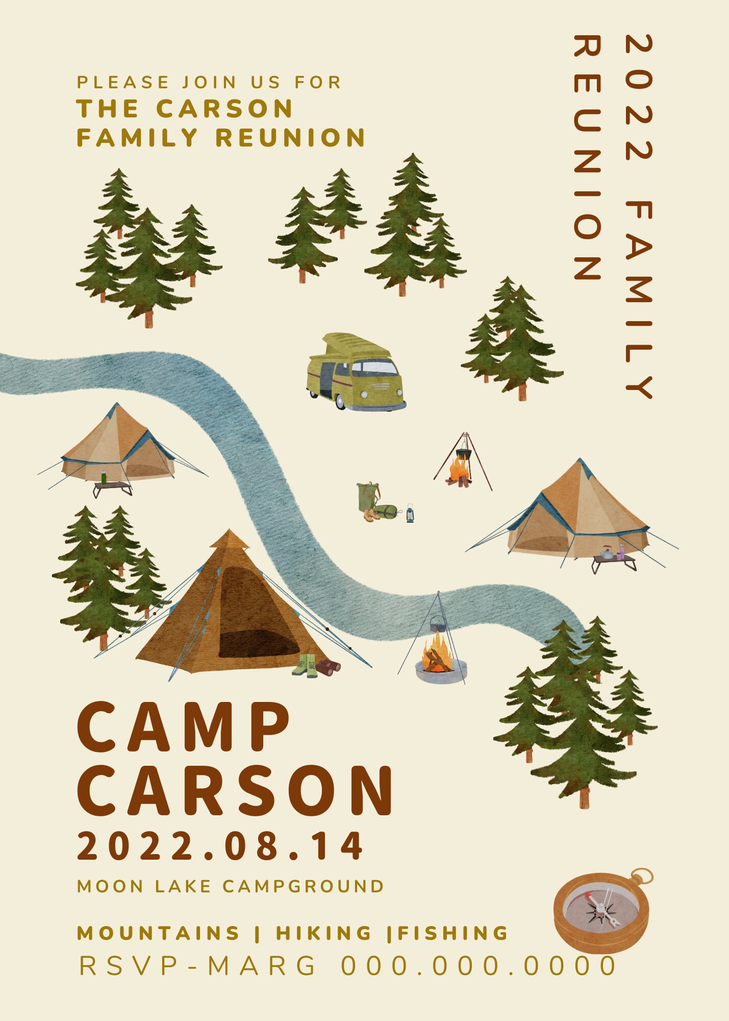 Family Reunion Camping Invitation Template Editable Invite Downloadable ...