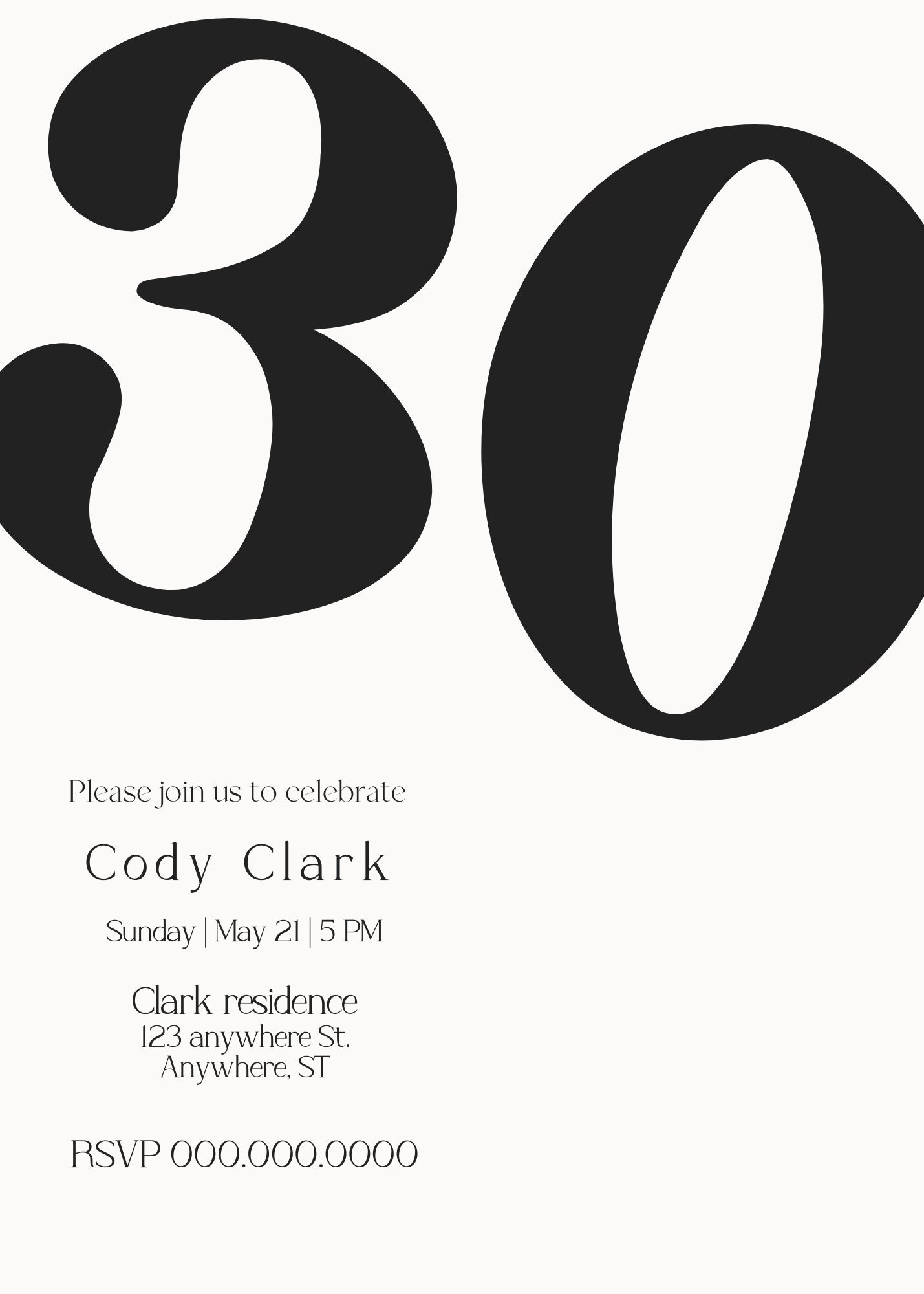 30th Birthday Invitation Modern Birthday Invitation Template Black And