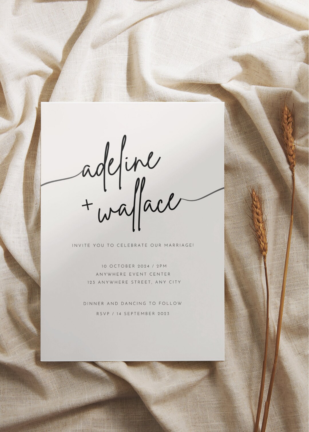 Modern Wedding Invitation Template | Minimal Card | Printable Wedding ...