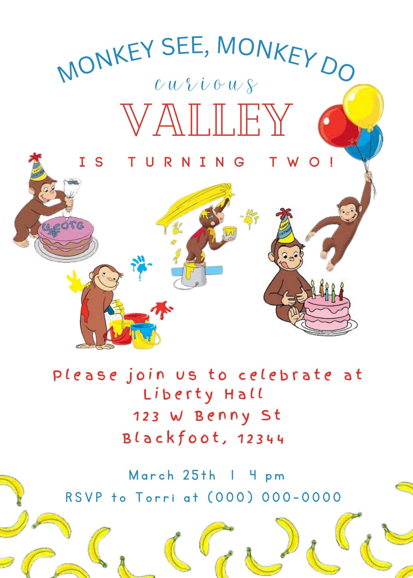 Curious George Birthday Party Invitation Curious George - Etsy