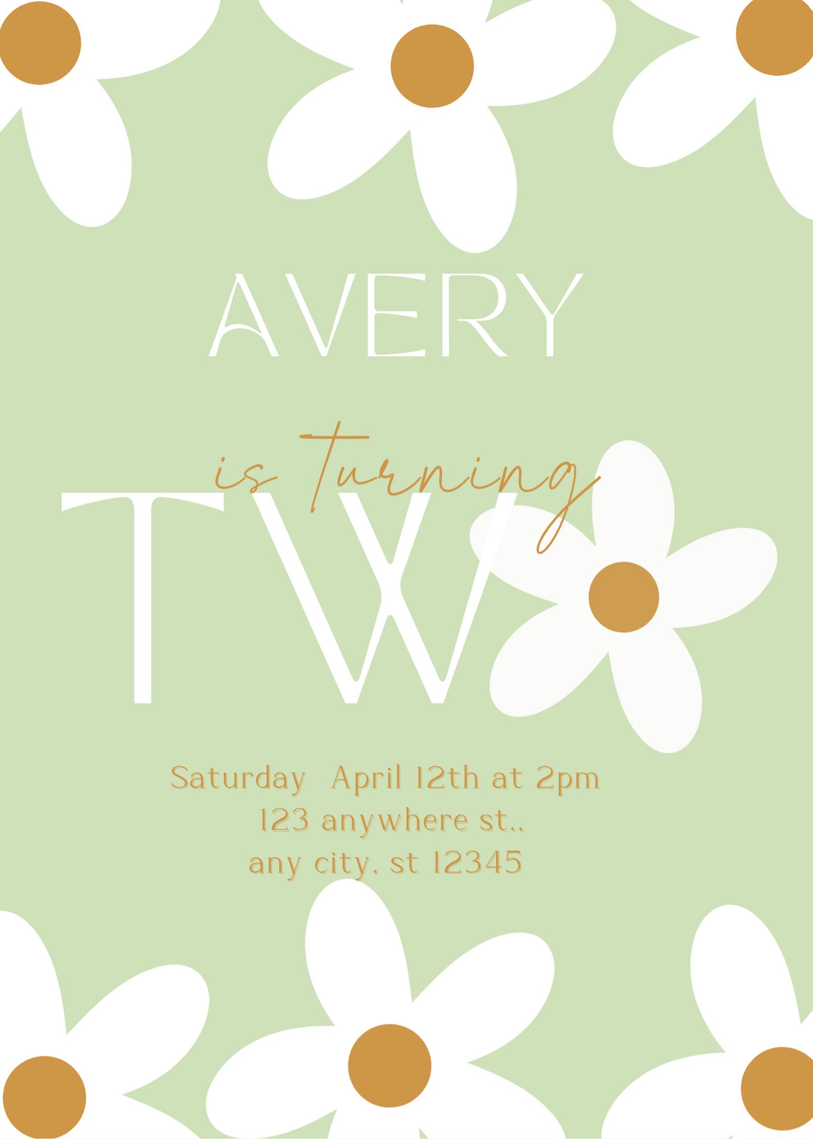 Turning TWO Flower Birthday Invitation Editable Printable Instant ...