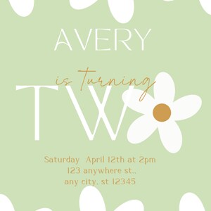 Turning TWO Flower Birthday Invitation | Editable | Printable | Instant ...