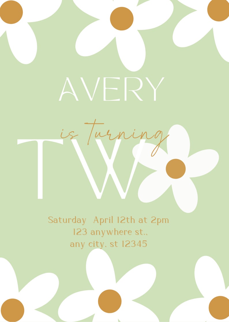 Turning TWO Flower Birthday Invitation Editable Printable - Etsy