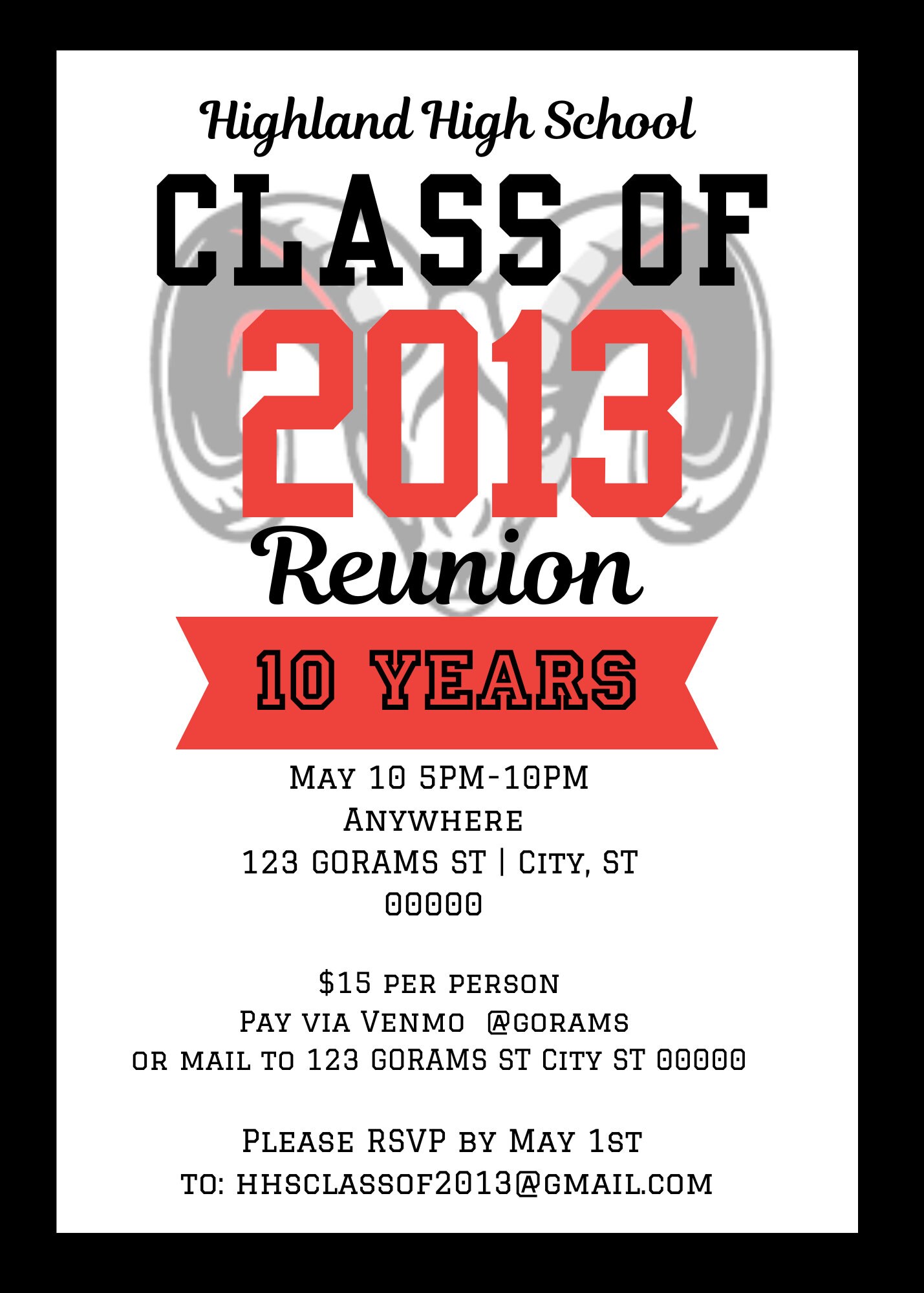 High School Reunion, College Reunion, Printable Invitation, Pick Your ...