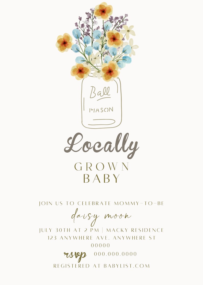 Editable Locally Grown Baby Shower Invitation Template (digital ...