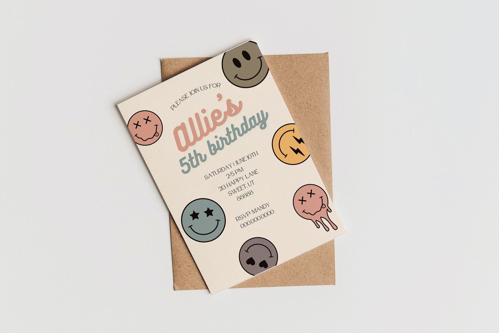 Smiley Face Birthday Invitation, Printable DIY Instant Download ...