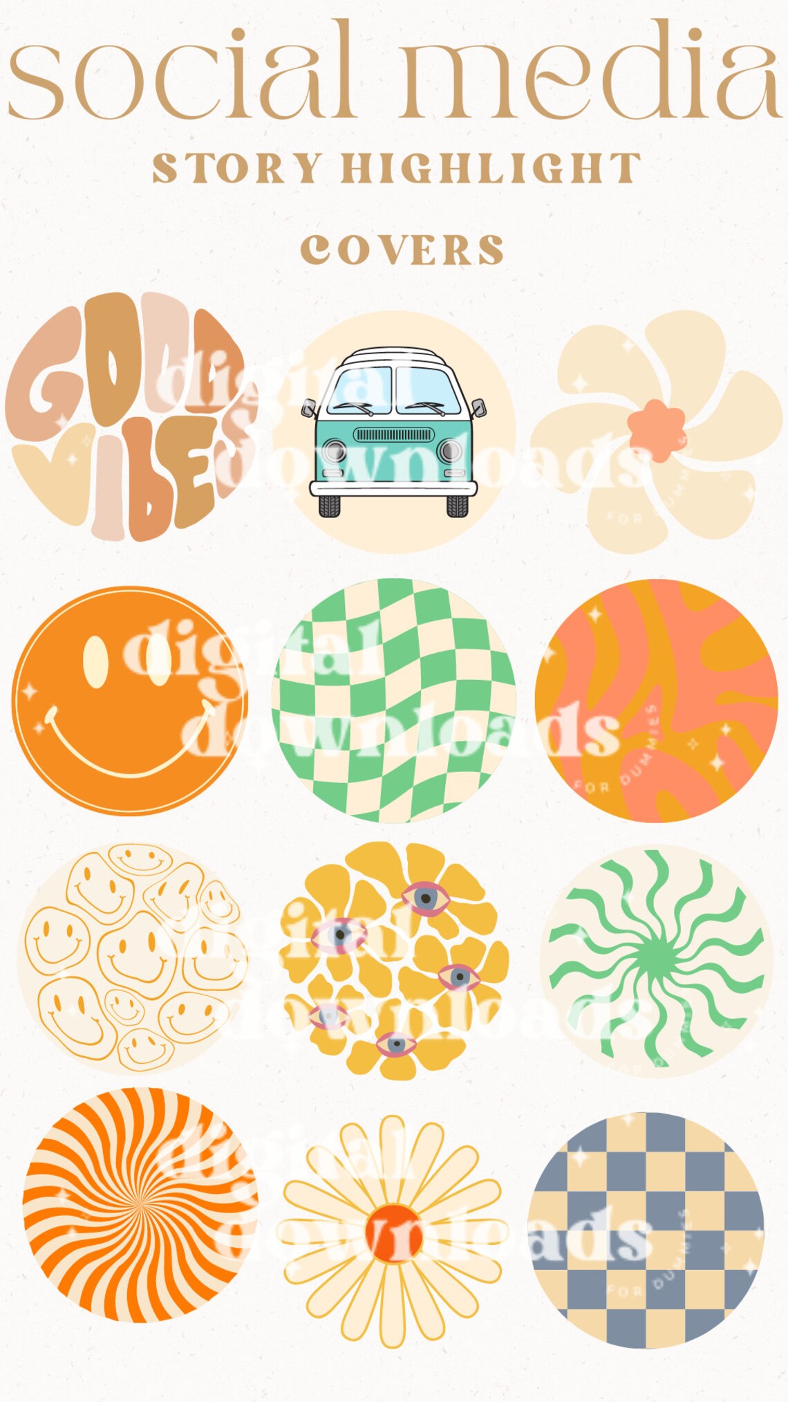 Groovy Instagram Highlight Covers: Smiley, Wavy Icons (digital Download ...