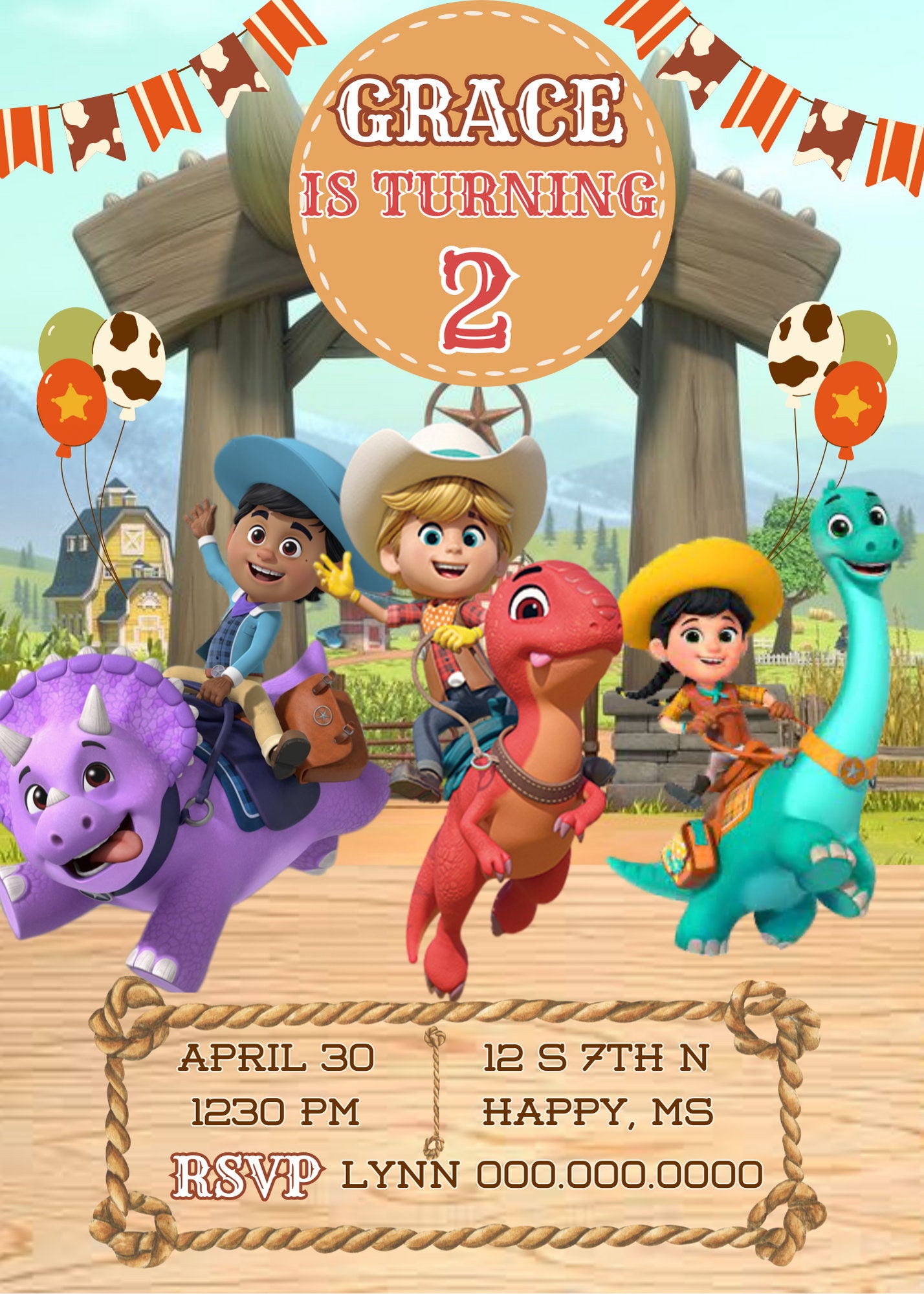 Dinosaur Ranch Invitation, Birthday Invite, Dinosaur Party, John, Minn ...