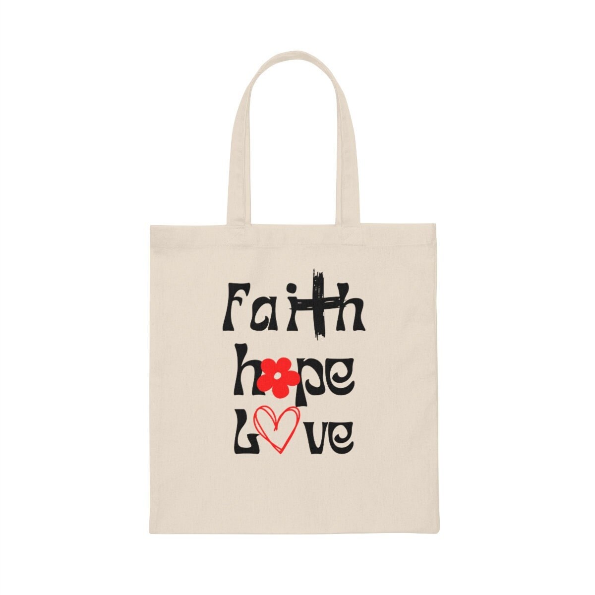 Faith Hope Love Canvas Tote Bag, Faith Gift Bag, Christian Shopping Bag ...