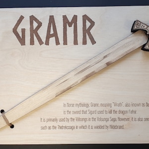 Gramr Bookmark, Sigurd's Sword Miniature, Balmung, Mothung, Wooden ...