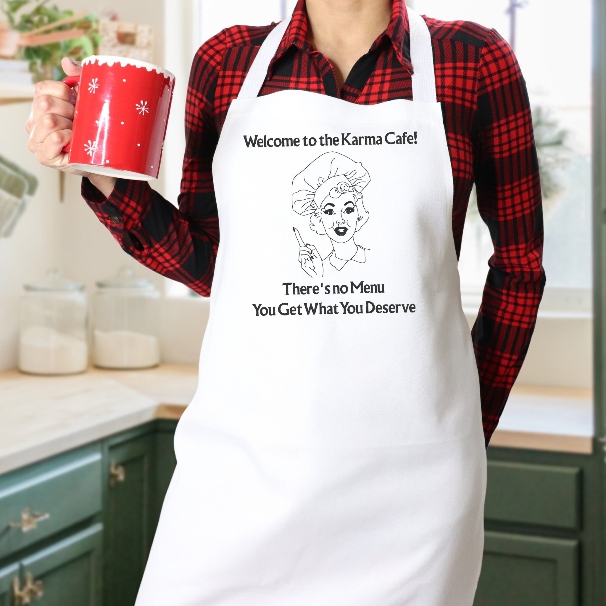 Embroidered Apron Funny Welcome to the Karma Cafe You Get What You ...