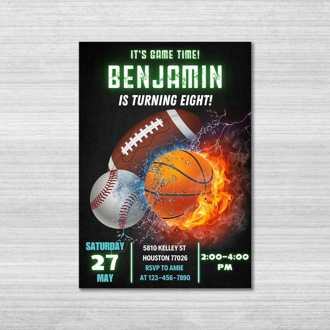 Sports Birthday Invitation Template, Sport Invitation, All Star Sports ...