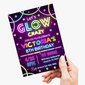 Glow Party Birthday Invitation, Glow Invitation, Girl, Boy, Neon Party ...