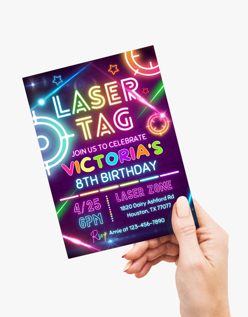 Laser Tag Birthday Invitation Template, Laser Tag Invitation, Neon Glow ...