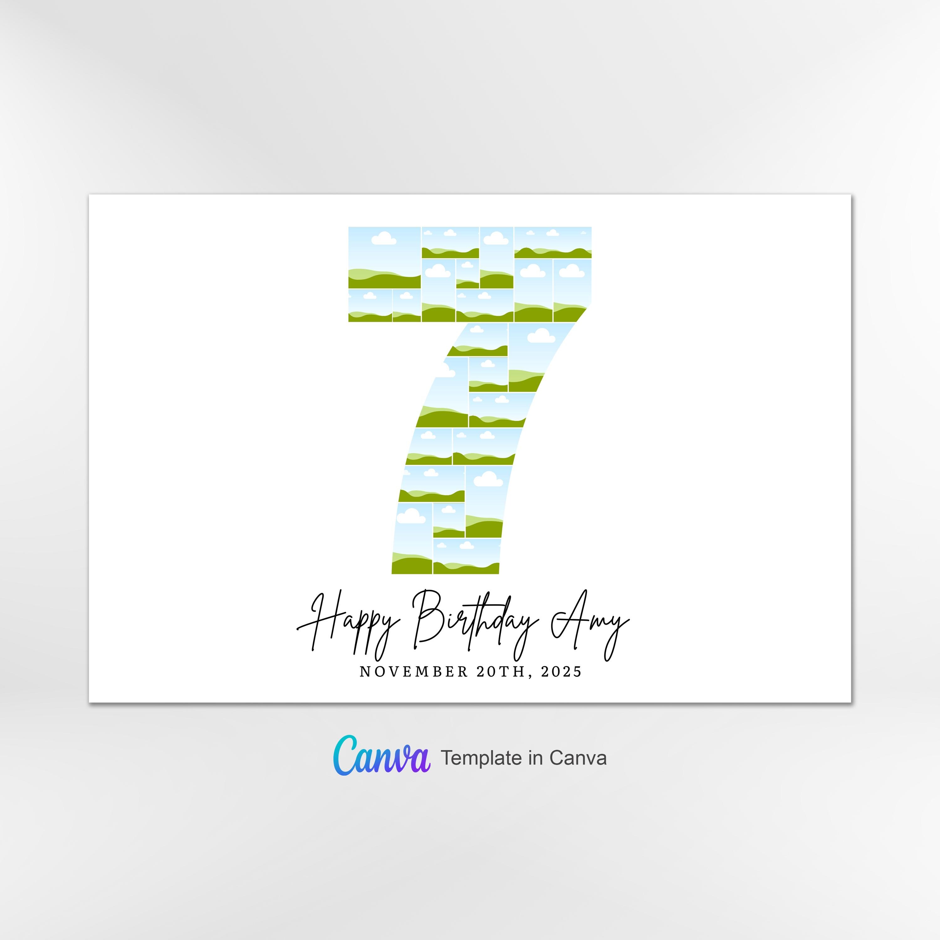 7th Birthday Photo Collage Template, Number 7 Collage, 7th Collage ...