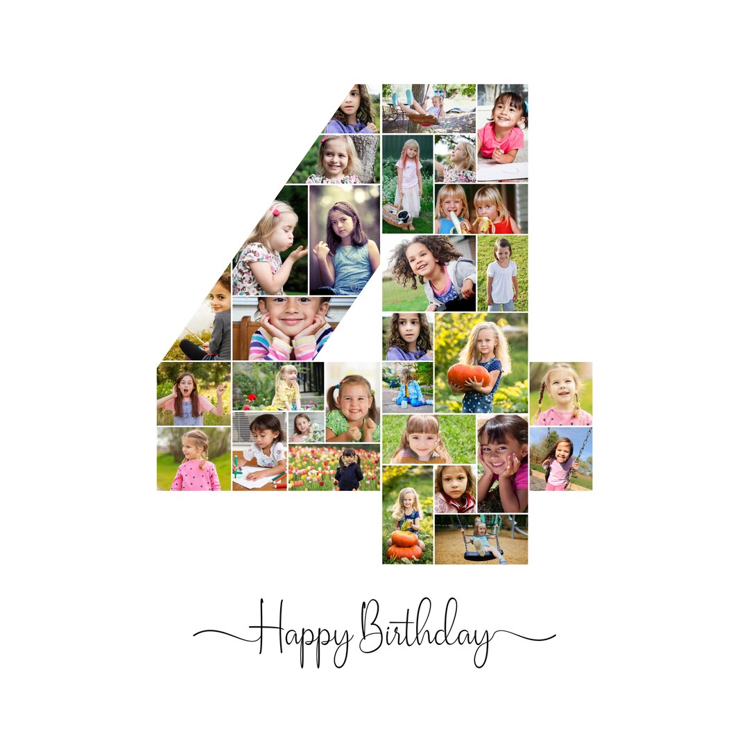 4th Birthday Photo Collage Template, Number 4 Collage, 4th Collage ...