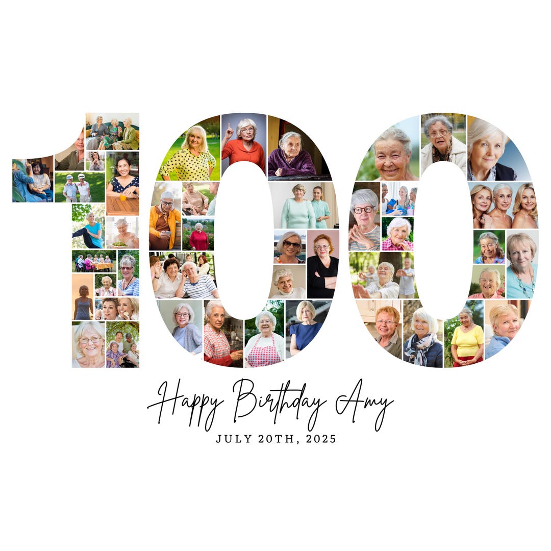 100th Birthday Photo Collage Template, Number 100 Collage, 100th ...
