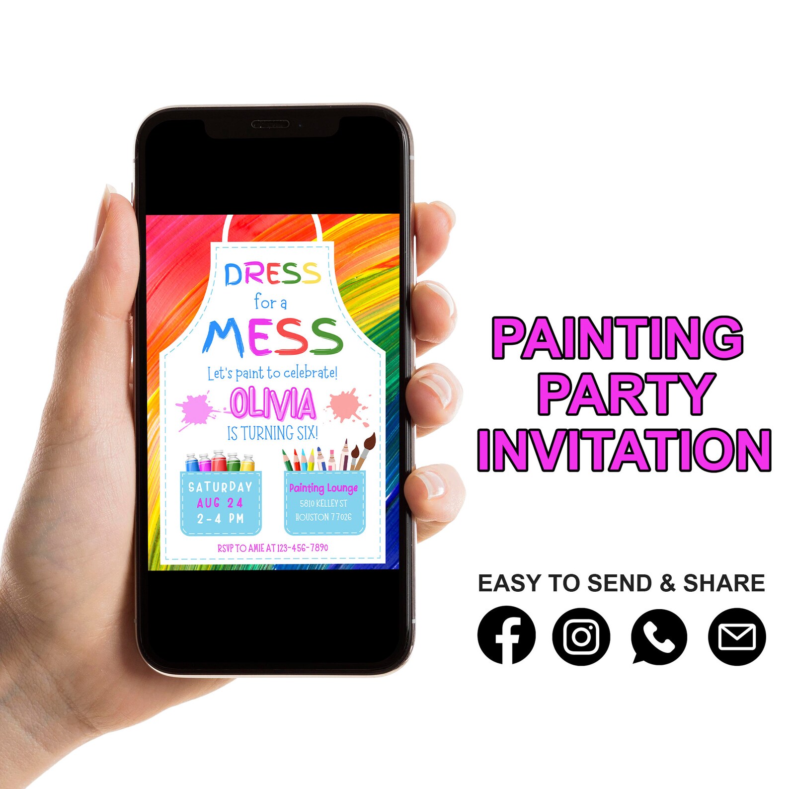 Painting Party Invitation Template, Art Birthday Invite, Art Party ...