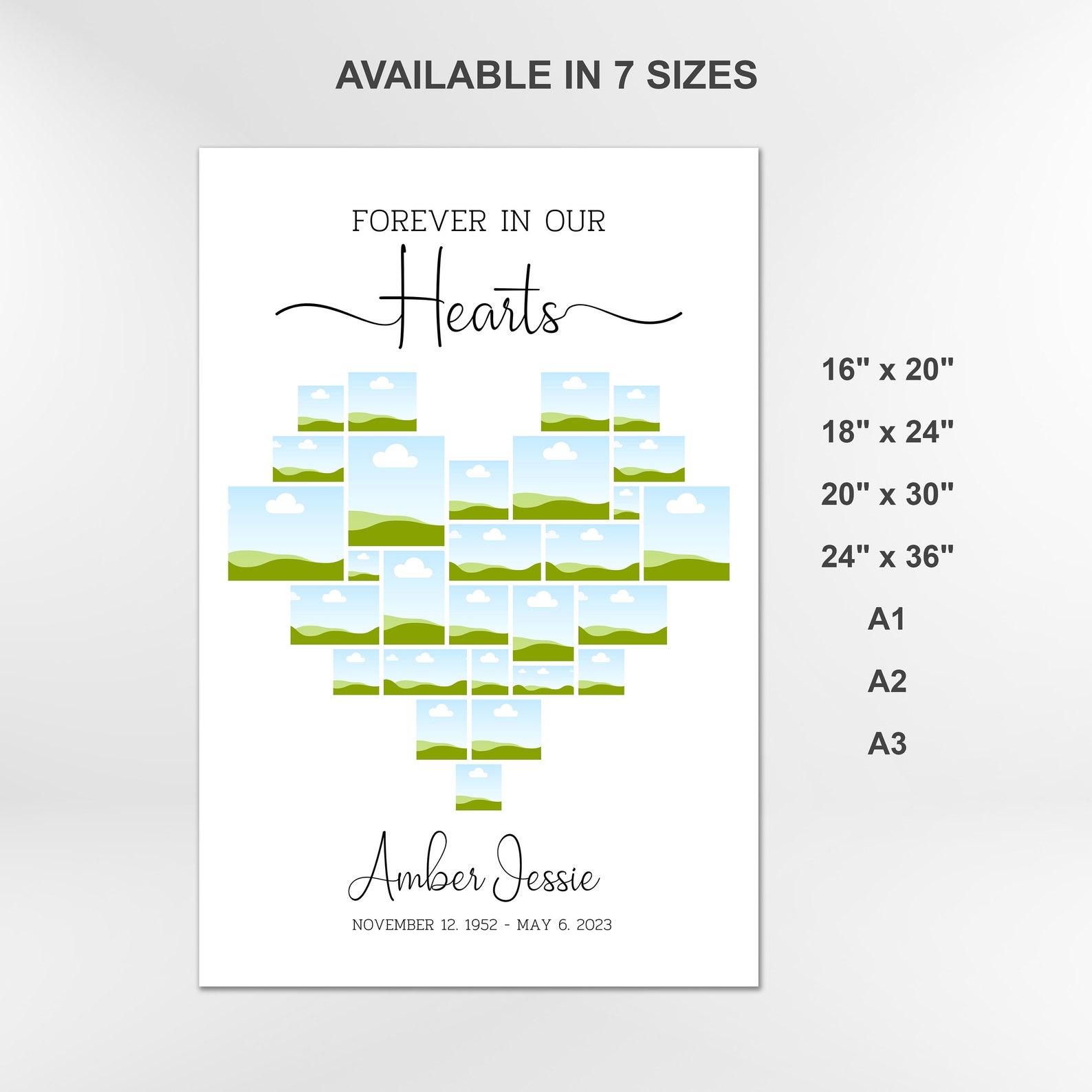 Funeral Heart Collage Sign, Funeral Memorial Sign Template, Celebration ...