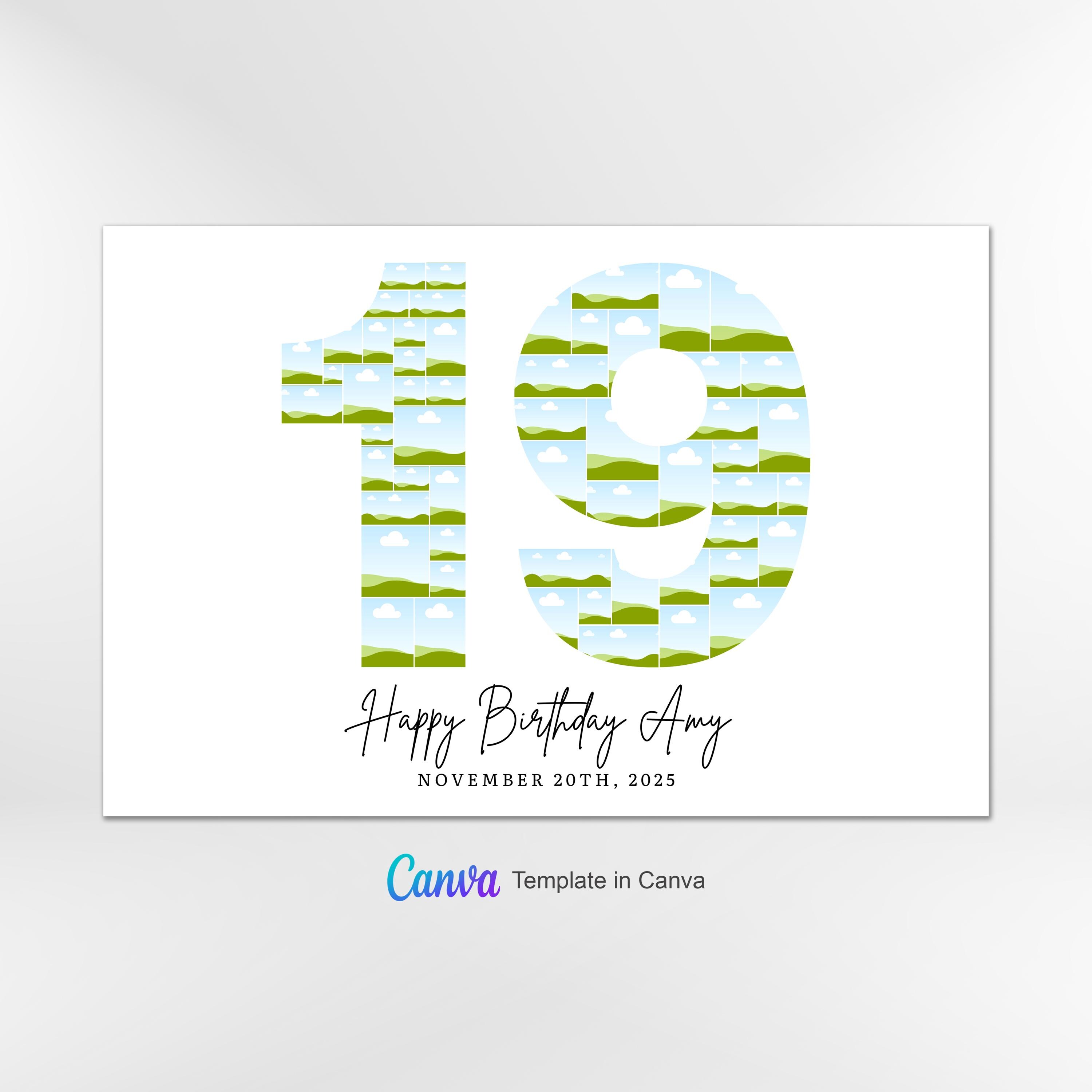 19th Birthday Photo Collage Template, Number 19 Collage, 19th Collage ...
