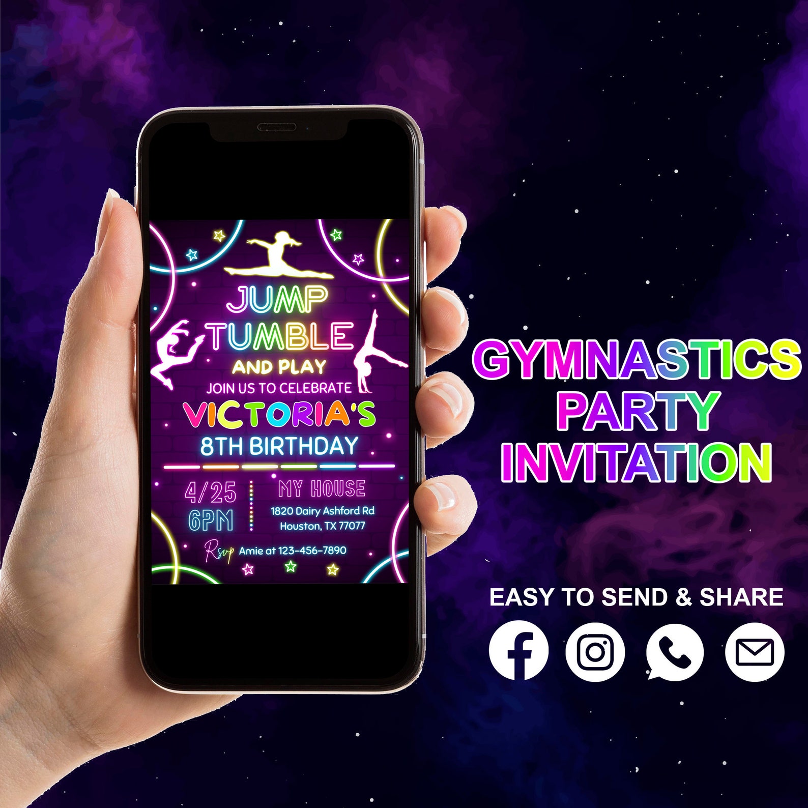 Gymnastics Party Invitation Template, Gymnastics Invitation, Jump ...