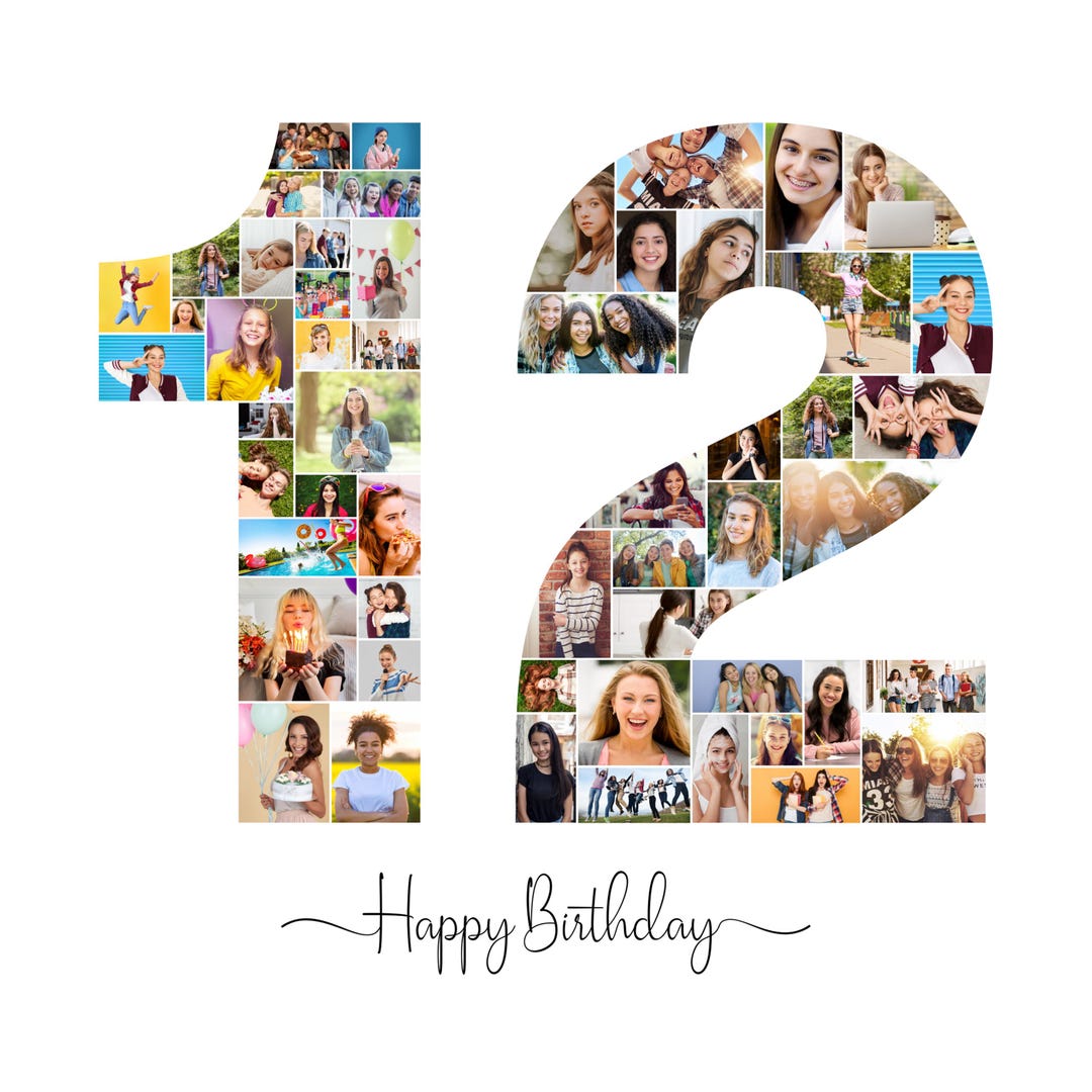 12th Birthday Photo Collage Template, Number 12 Collage, 12th Collage ...