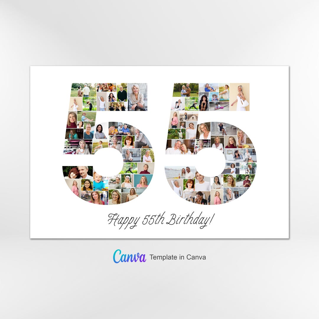 55th Birthday Photo Collage Template, Number 55 Collage, 55th Collage ...