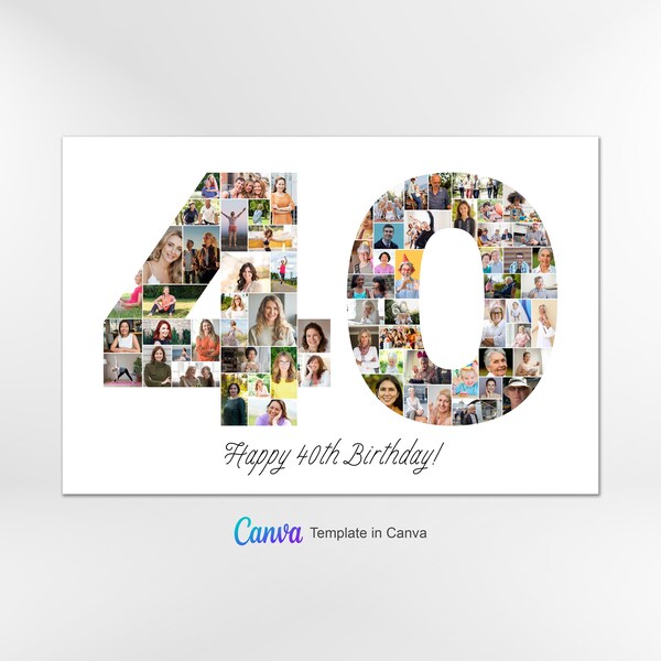 Custom 40th Birthday Photo Collage Canva Template 40th Birthday Gift ...