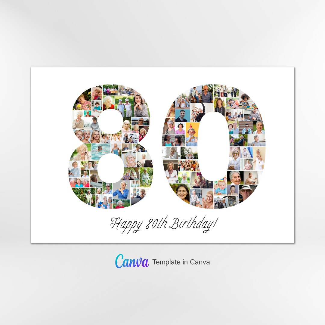 80th Birthday Photo Collage Template, Number 80 Collage, 80th Collage ...
