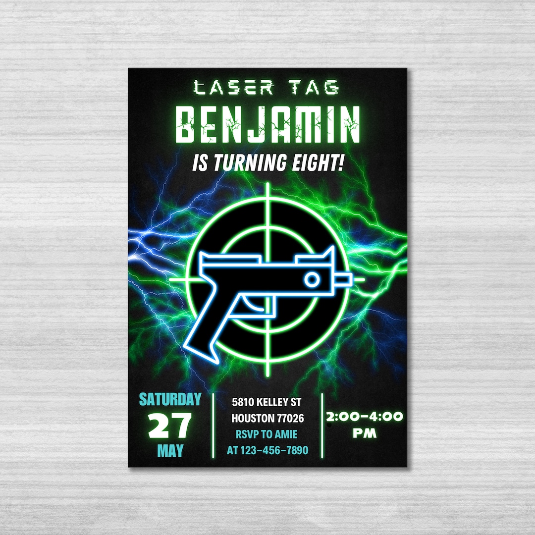 Laser Tag Birthday Invitation Template, Laser Tag Invitation, Neon Glow ...