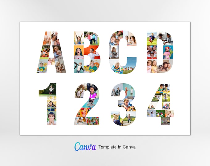 Letters & Numbers Photo Collage Template, Alphabet Photo Collage, Canva ...