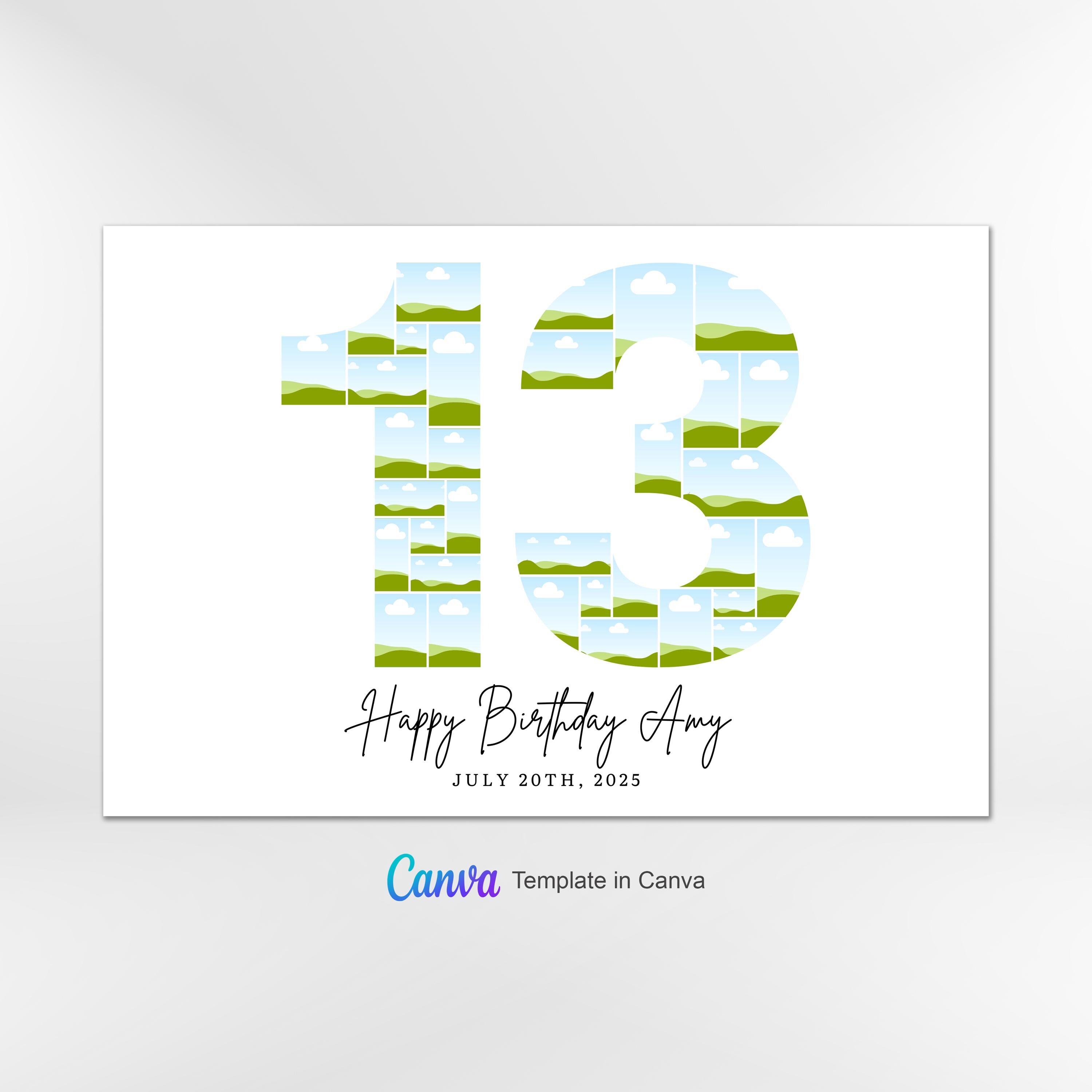 13th Birthday Photo Collage Template, Number 13 Collage, 13th Collage ...