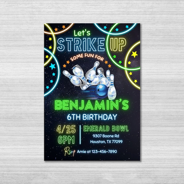 Boys Bowling Birthday Party Invitation Let's Strike up Some Fun - Etsy