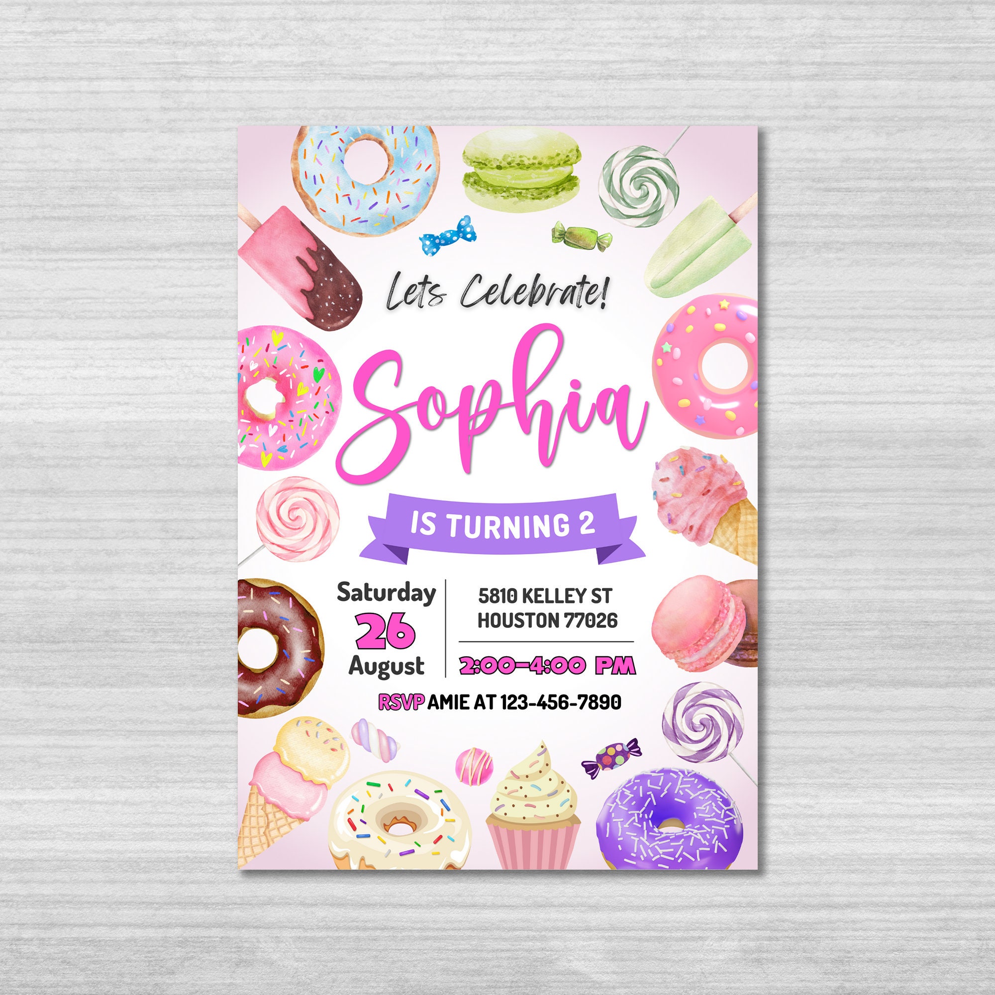 Donut Birthday Invitation Template, Donut Invitation, Sweets Candy ...