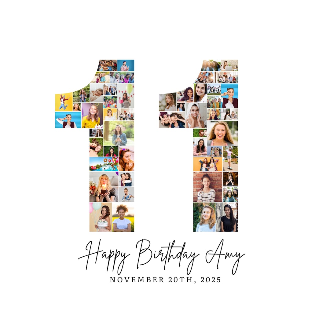 11th Birthday Photo Collage Template, Number 11 Collage, 11th Collage ...